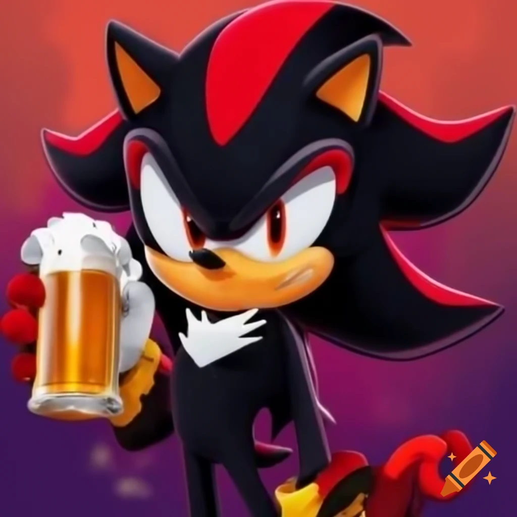 Shadow the Hedgehog holding a beer on Craiyon