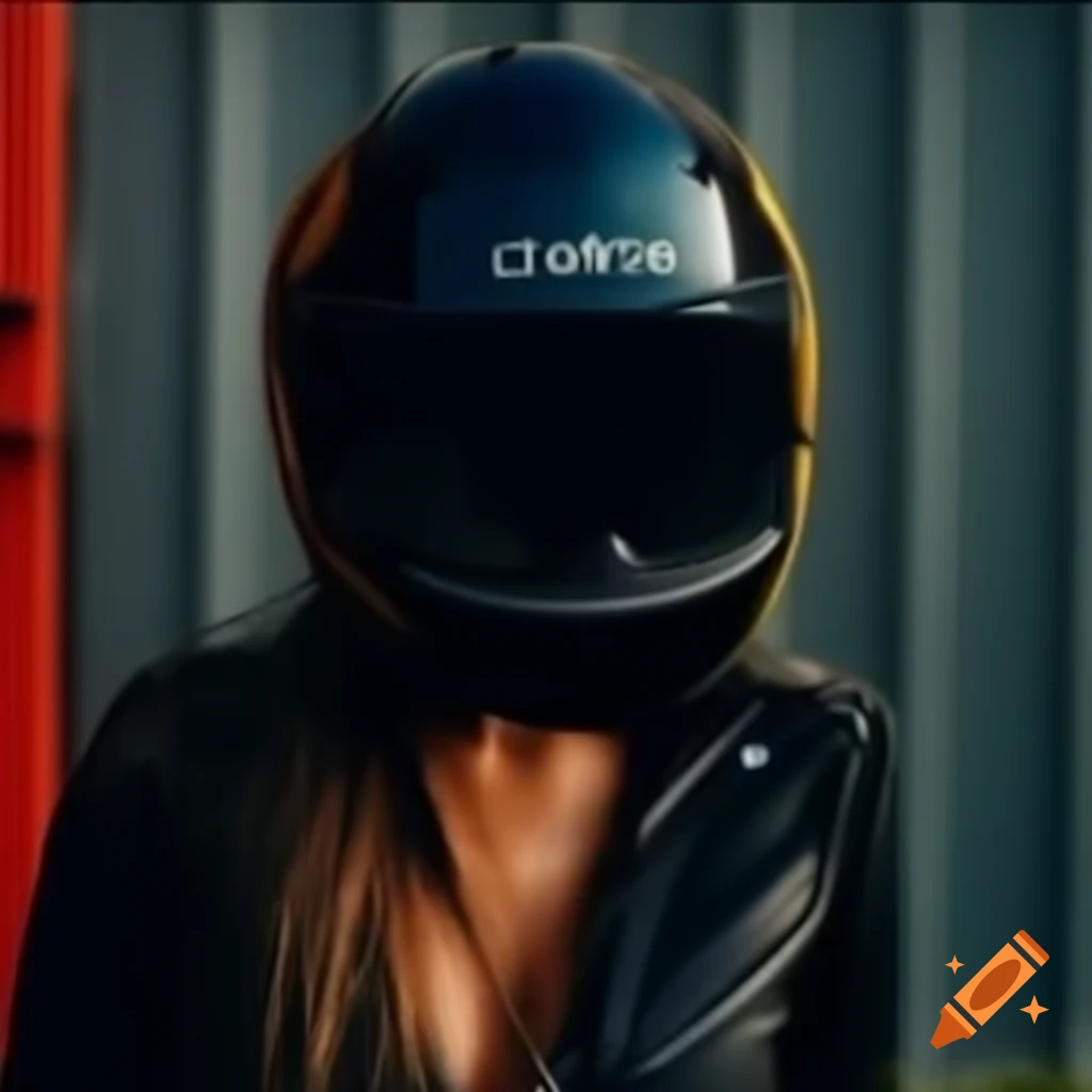 Jessica Alba wearing a motorcycle helmet and zip up shirt on Craiyon