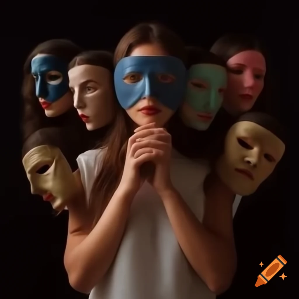 Woman wearing classic greek masks on Craiyon