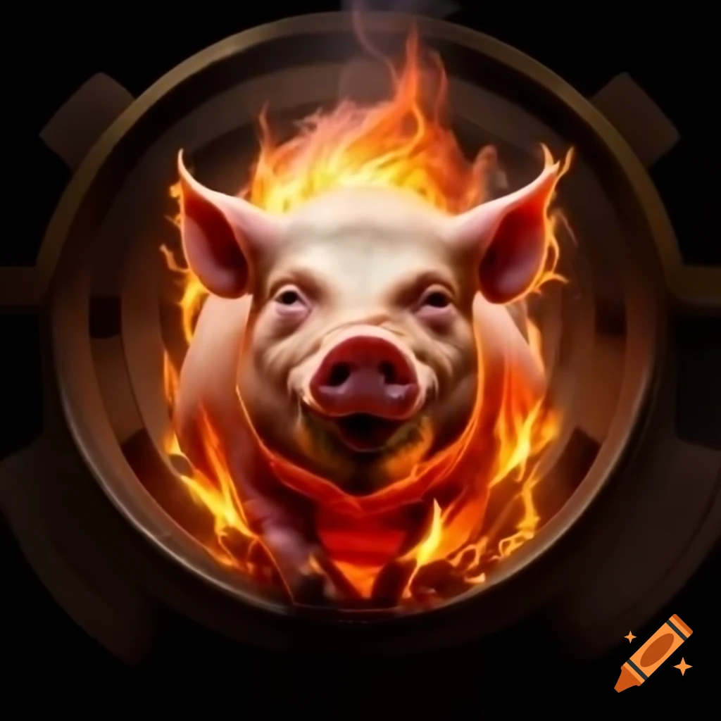 Flaming golden pig design resembling hunger games logo on Craiyon