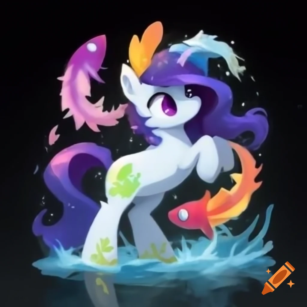 Cute green pony with rainbow hair surprised by butterfly on Craiyon