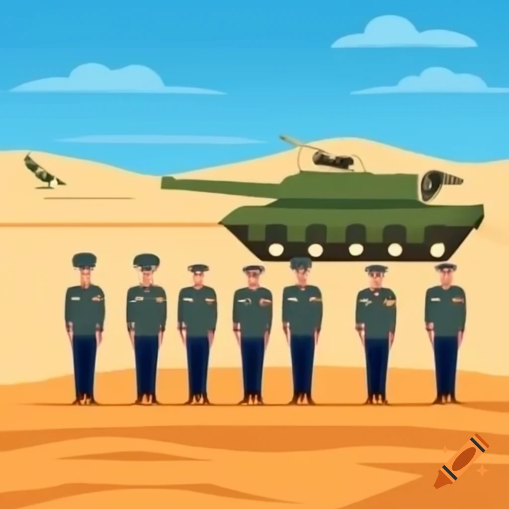 Military ceremony with tanks and gunfire at sunset on Craiyon