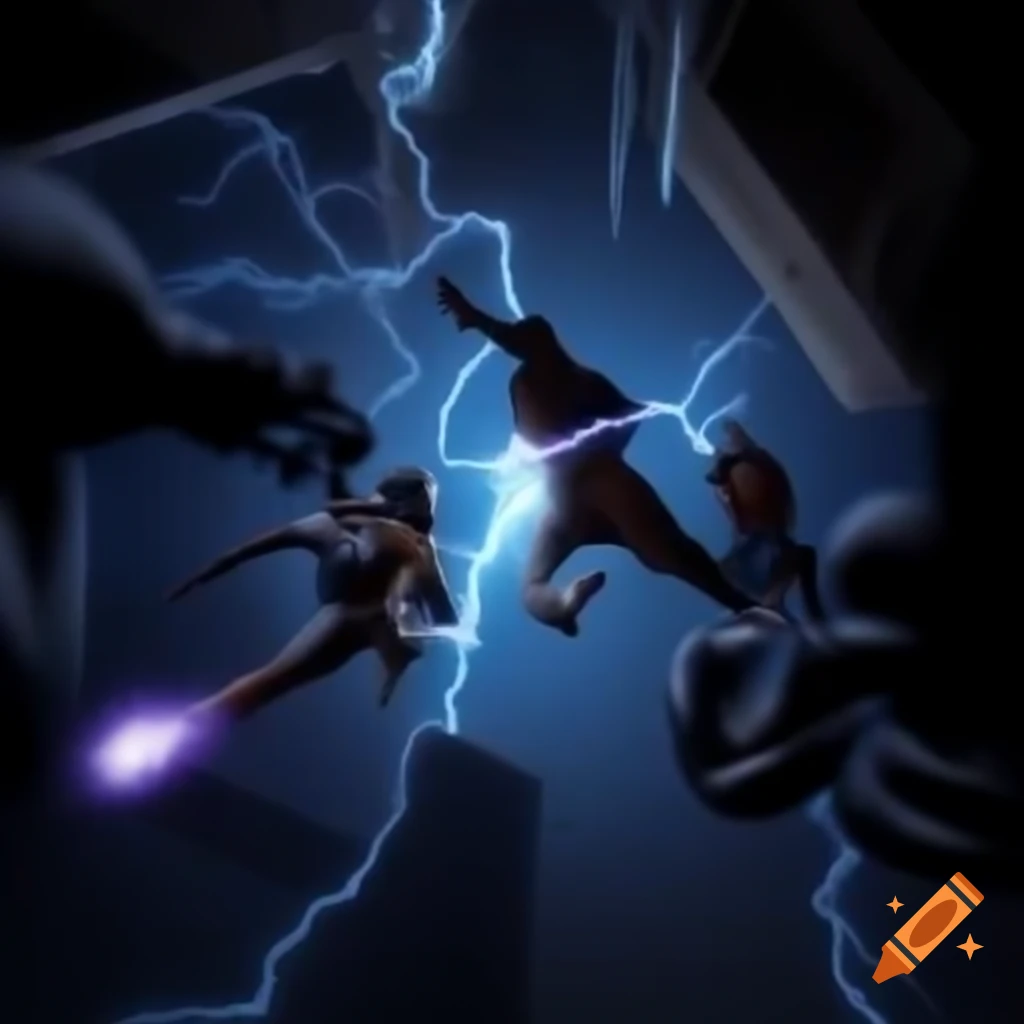 Two wizards engaged in battle using lightning spells in high-definition ...