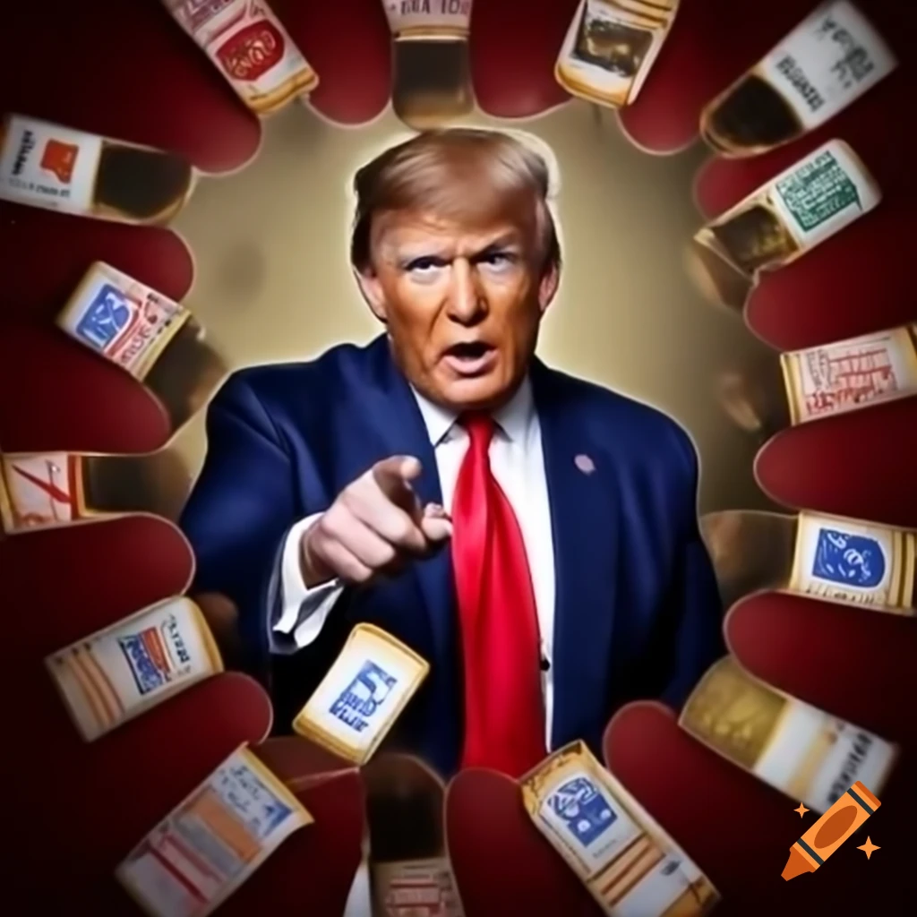 Dog food labels featuring Donald Trump's image on Craiyon