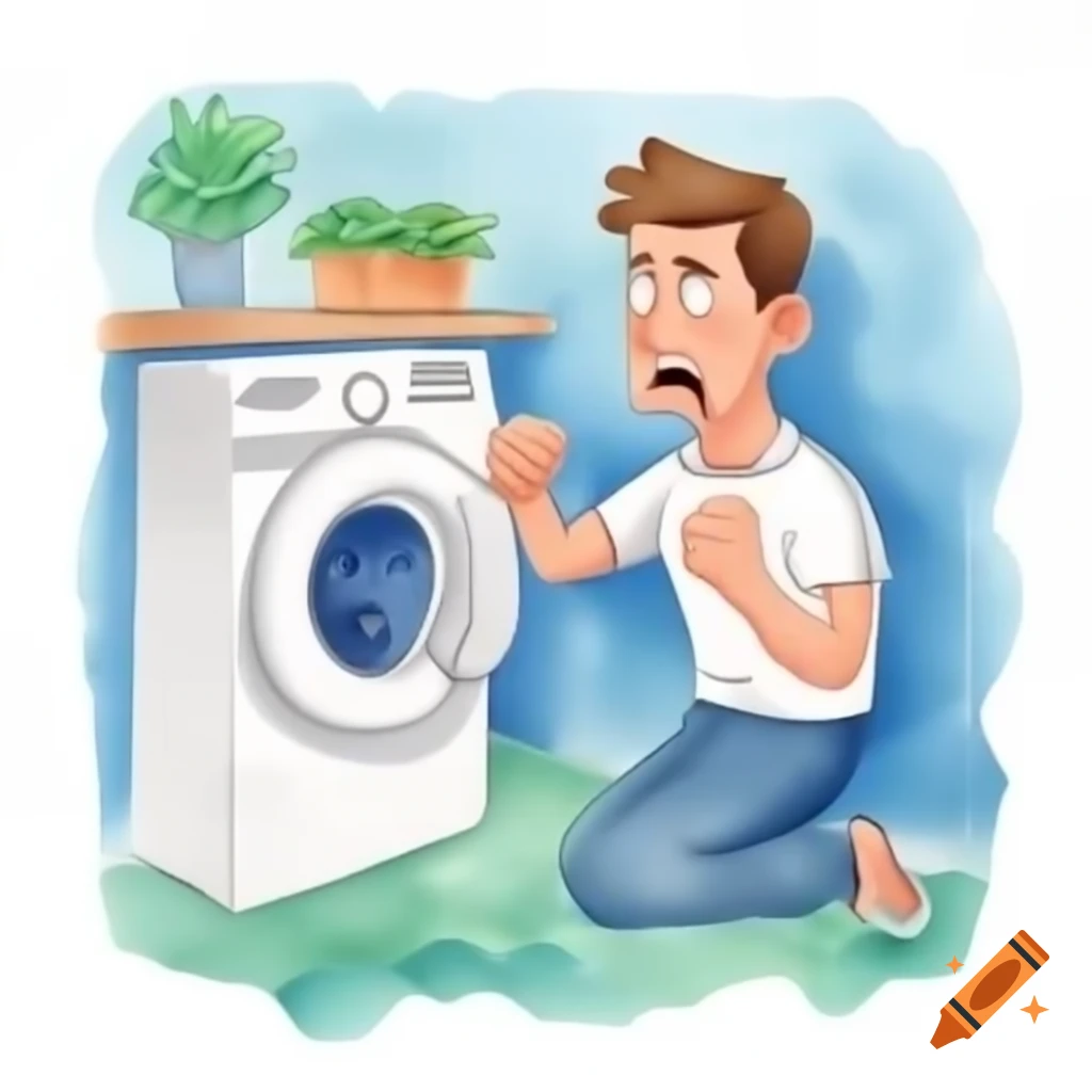 Man expressing frustration towards a washing machine on Craiyon