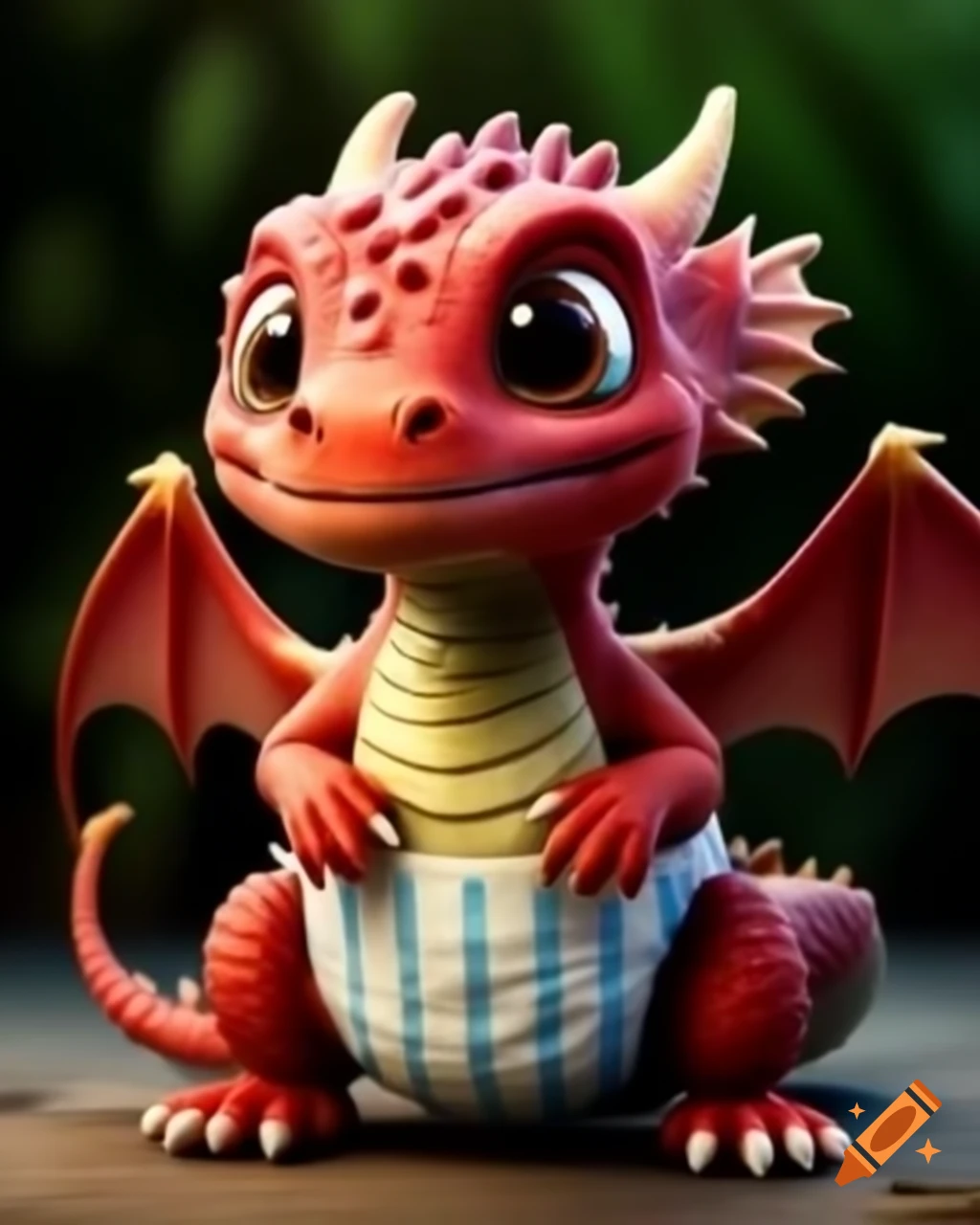 Cute red dragon wearing diapers on Craiyon