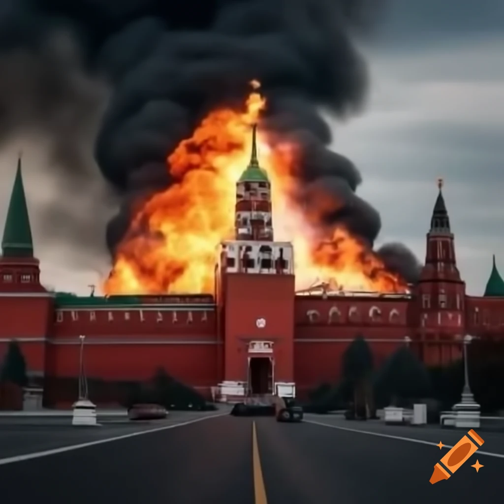 Moscow Kremlin on fire and collapsing on Craiyon