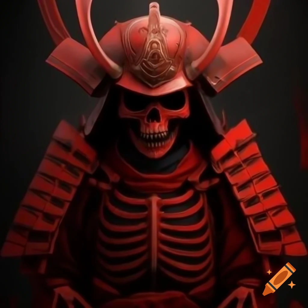 Red samurai skeleton illustration on Craiyon