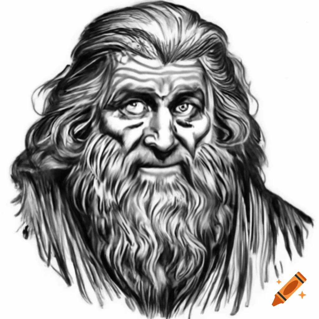 Black and white drawing of a young wizard named Tom Bombadil on Craiyon