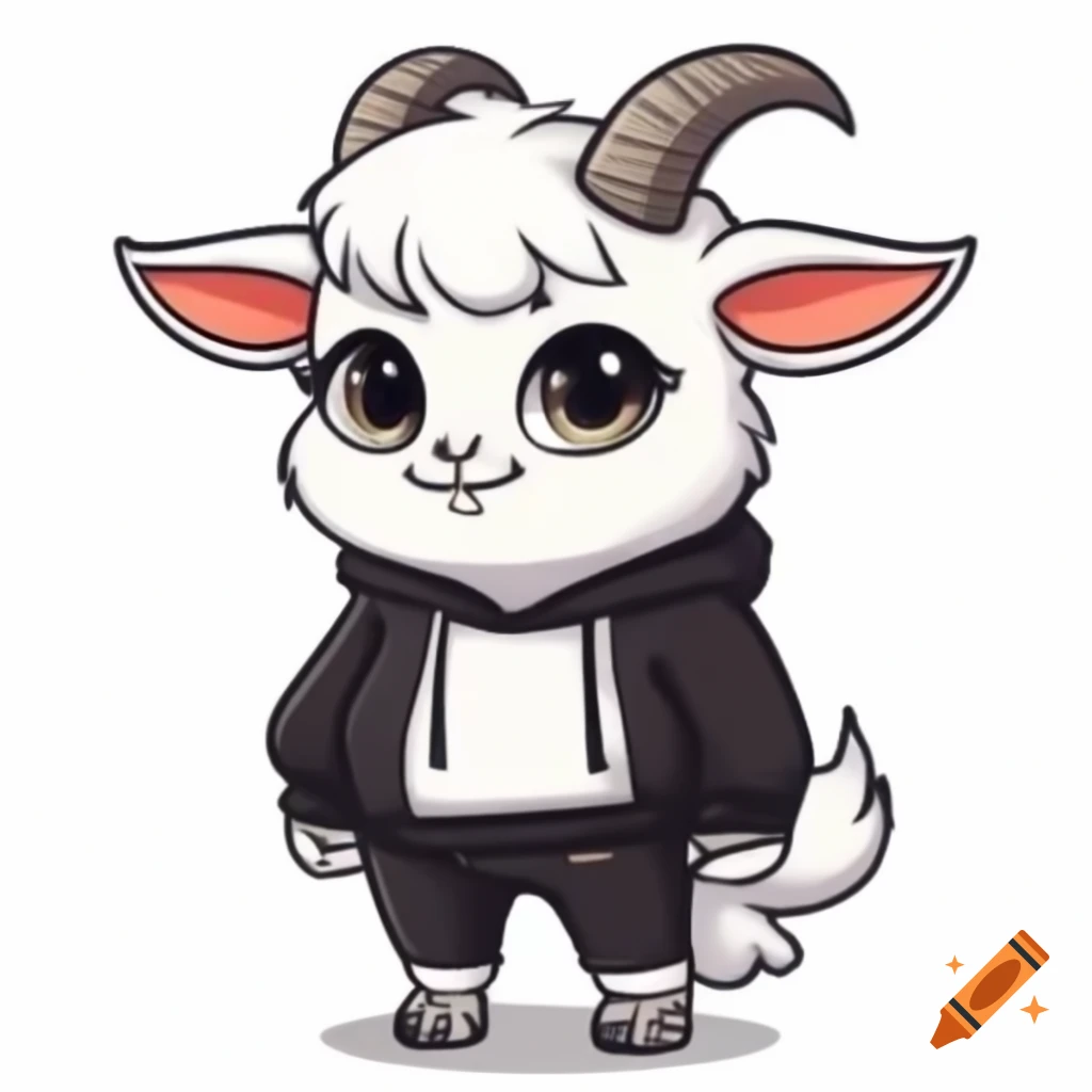 Cartoon female anthro goat in black hoodie and sweatpants on Craiyon