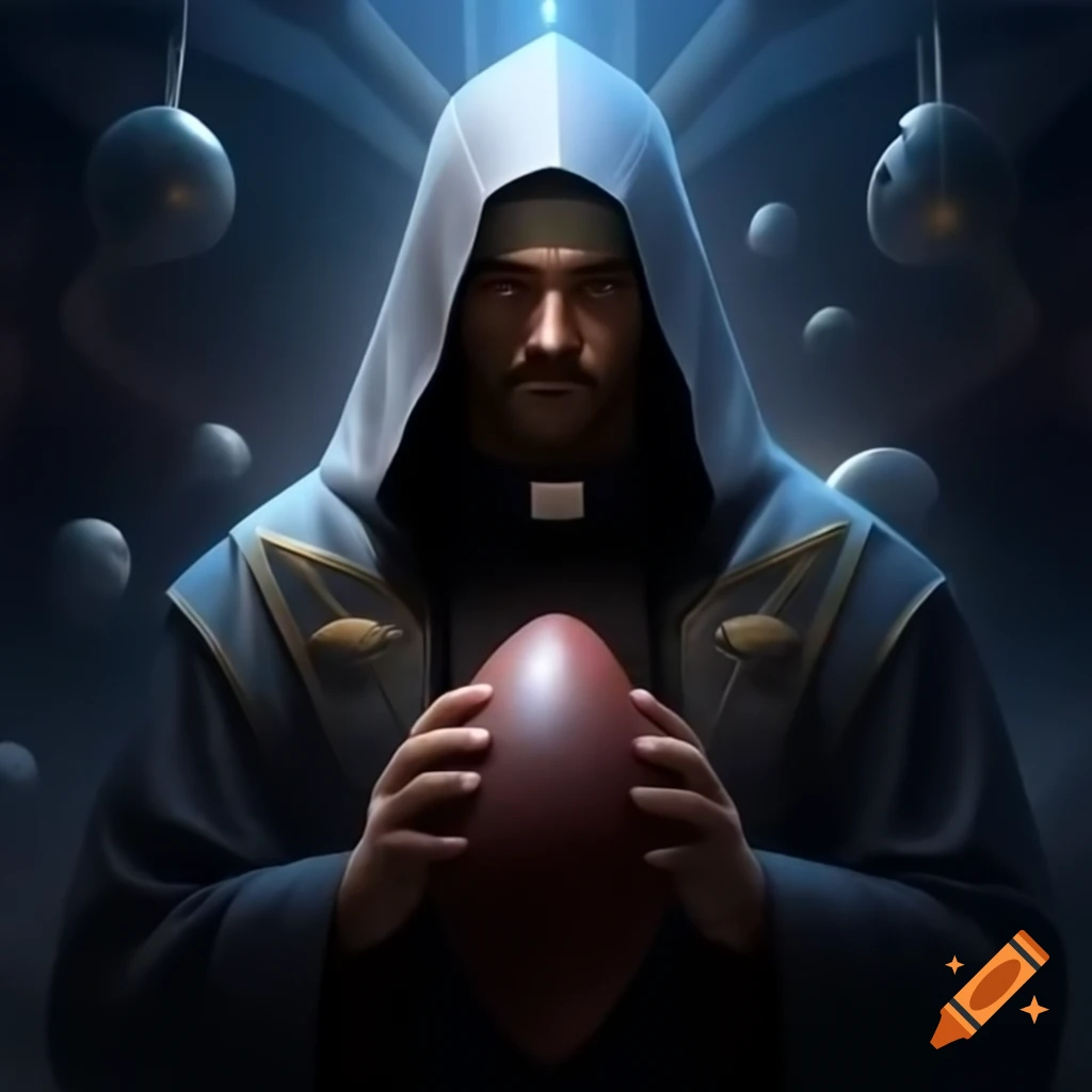 Black man crowning many black men in white robes on Craiyon