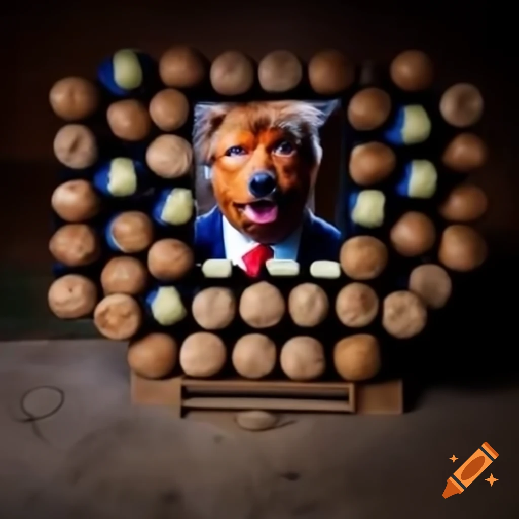 Dog food labels featuring Donald Trump's image on Craiyon