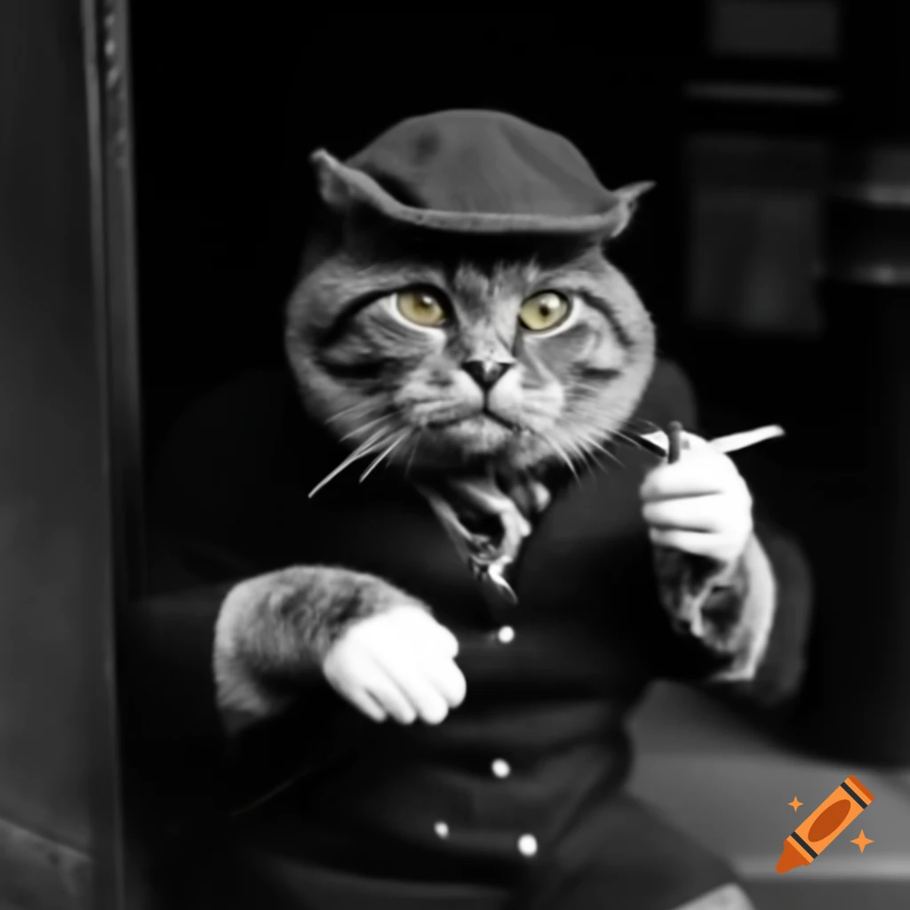 Cat in london wearing clothes and smoking cigarette on Craiyon