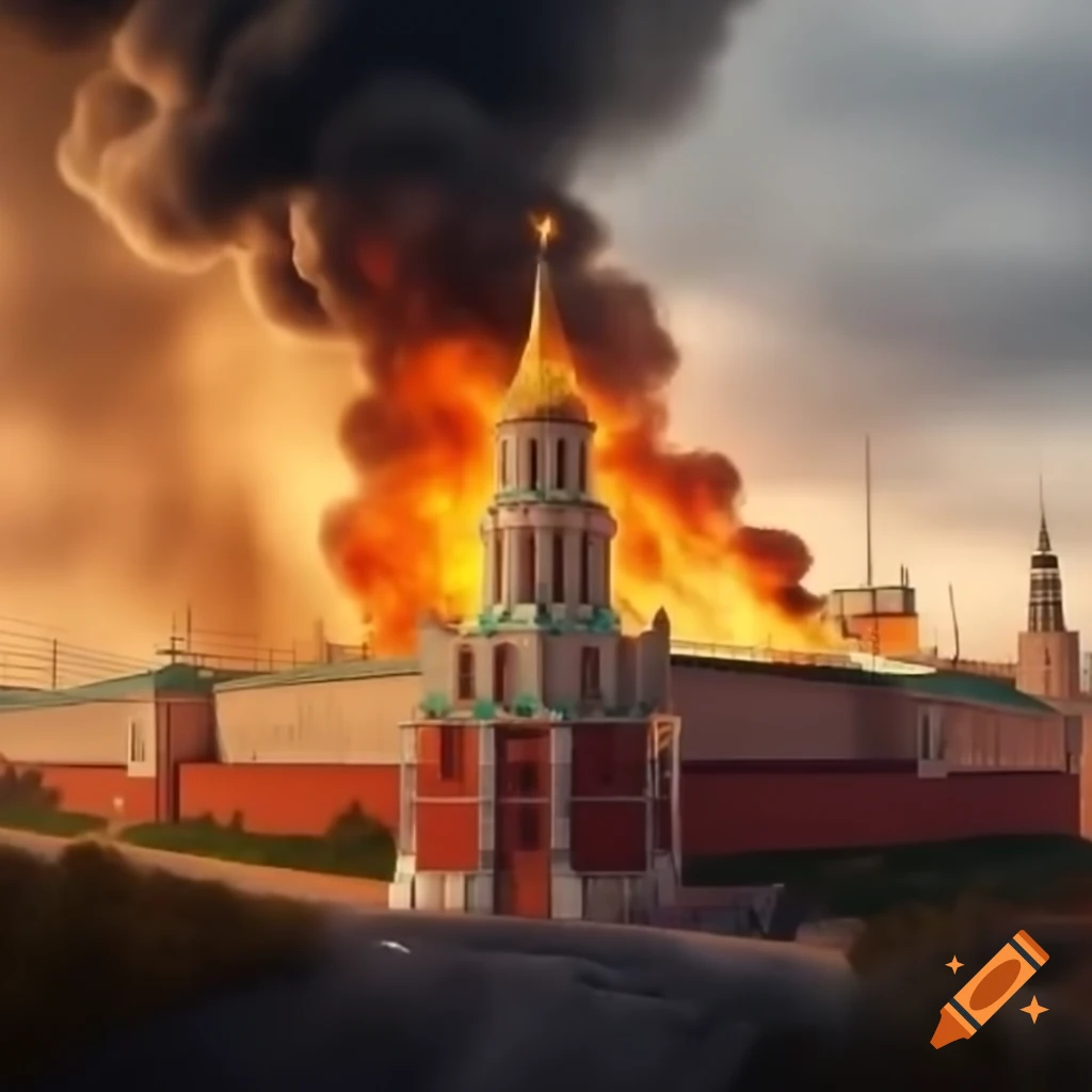 Moscow Kremlin in flames, dramatic collapse on Craiyon