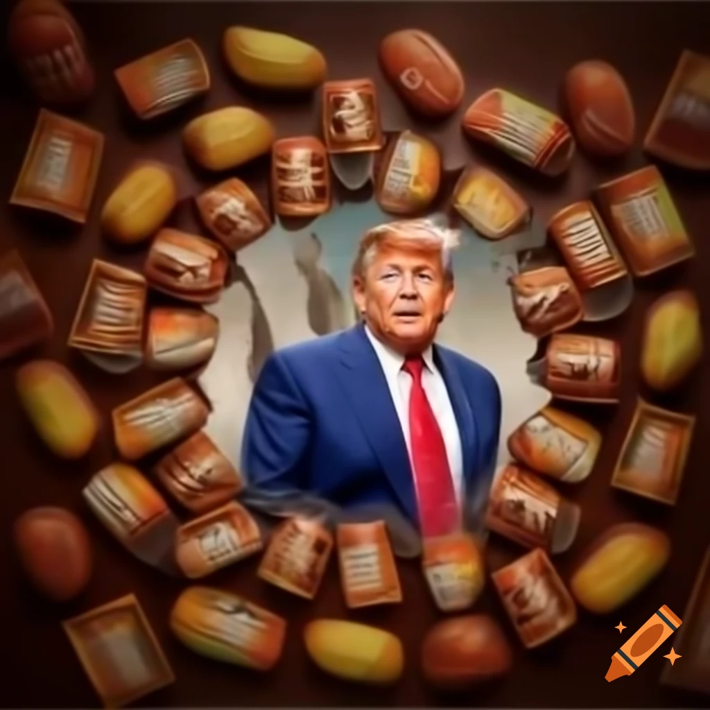 Dog food labels featuring Donald Trump's image on Craiyon