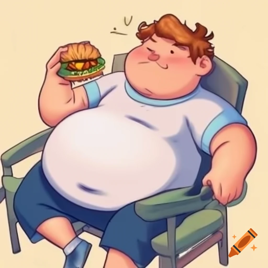 Boy sitting lazily in chair and eating a burger on Craiyon