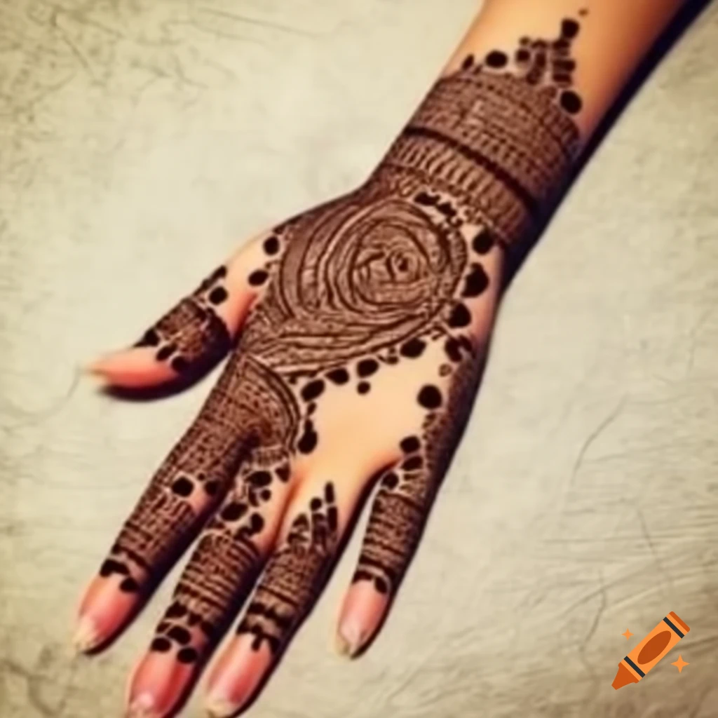 Simple Arabic mehndi design for backhand extending to elbow on Craiyon