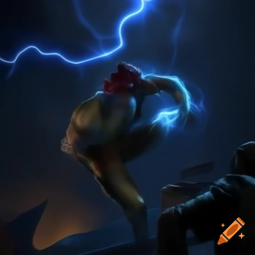 Two wizards battling with lightning spells in high-definition wide ...