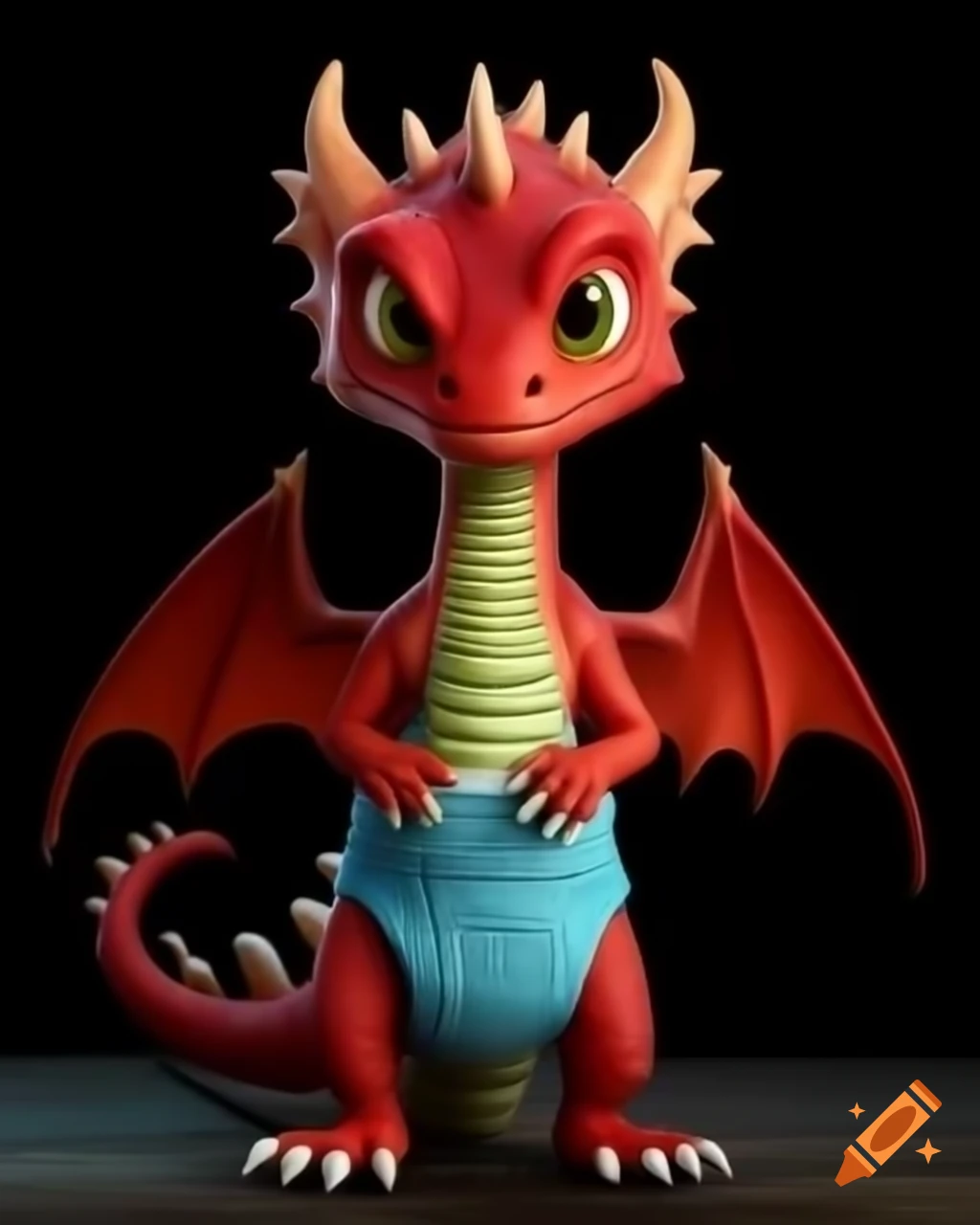 Cute baby dragon with tan scales and blue eyes held in hand on Craiyon