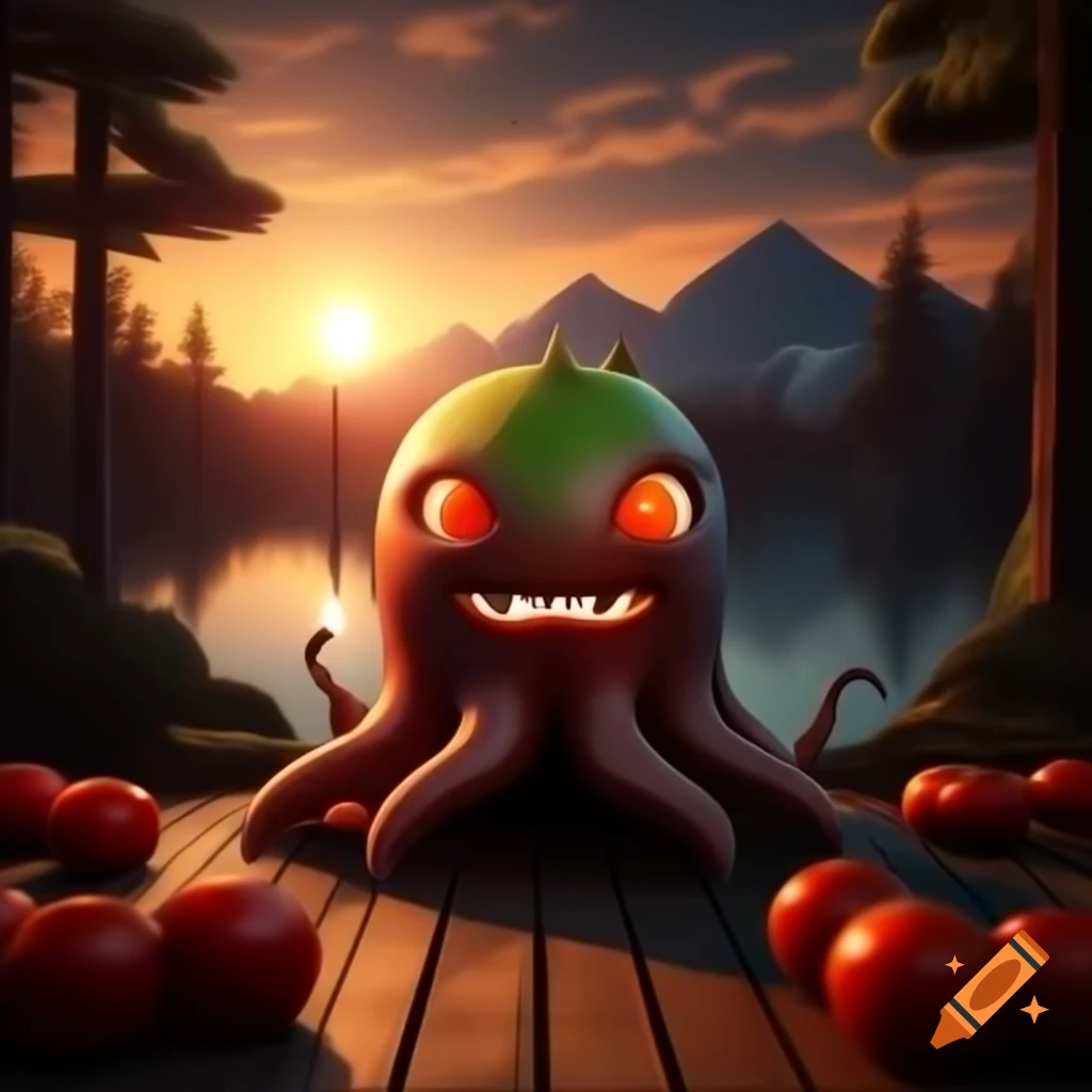 Close-up of hyper-trans-dimensional human face with tomato monster ...