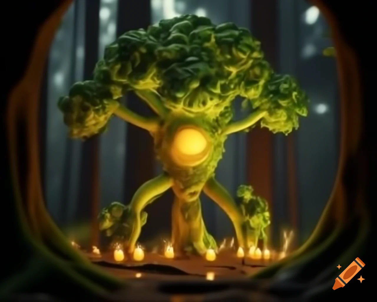 Surreal digital art of a lemon tree monster in warm hues and green on ...