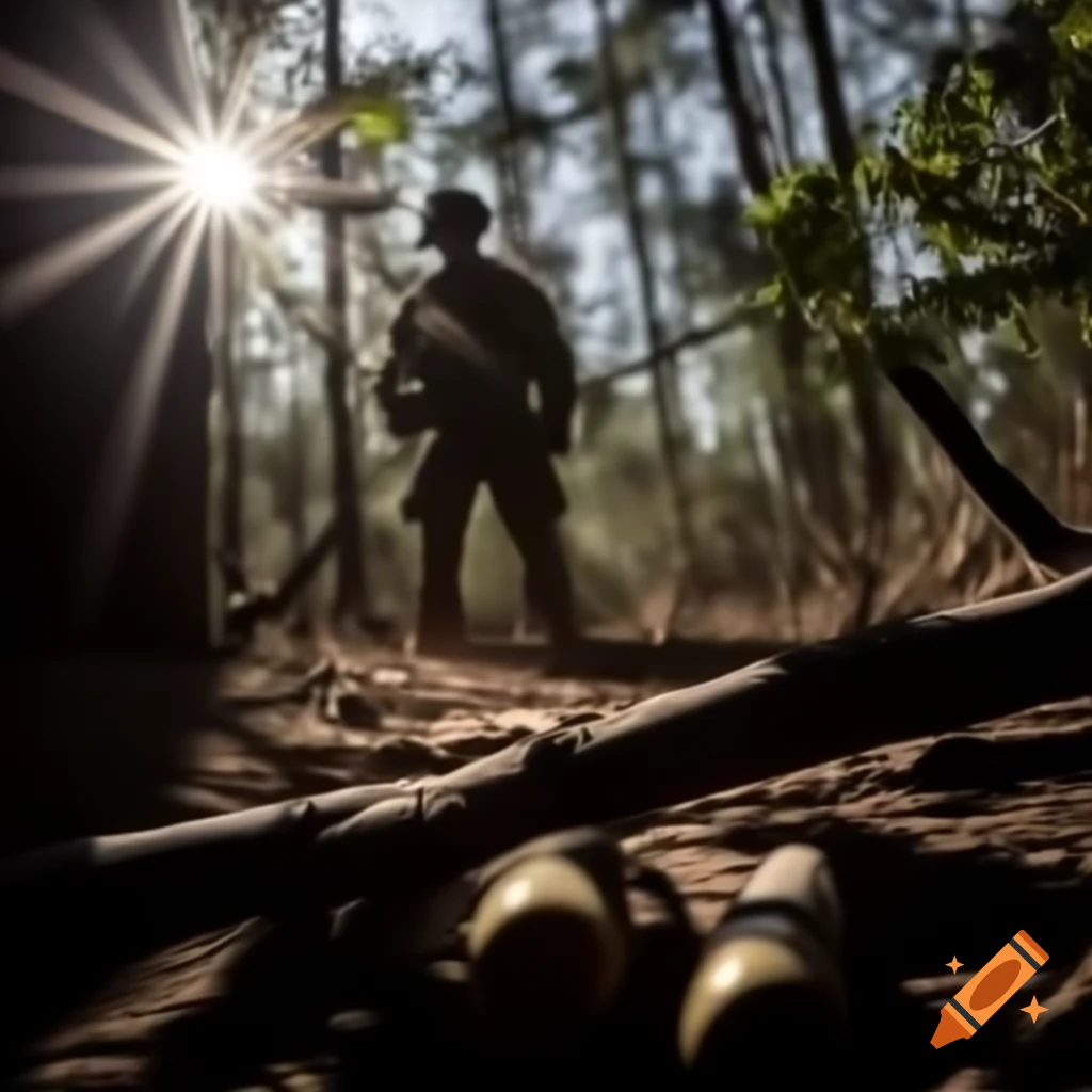 Special operations commander observing surroundings with sunlight ...