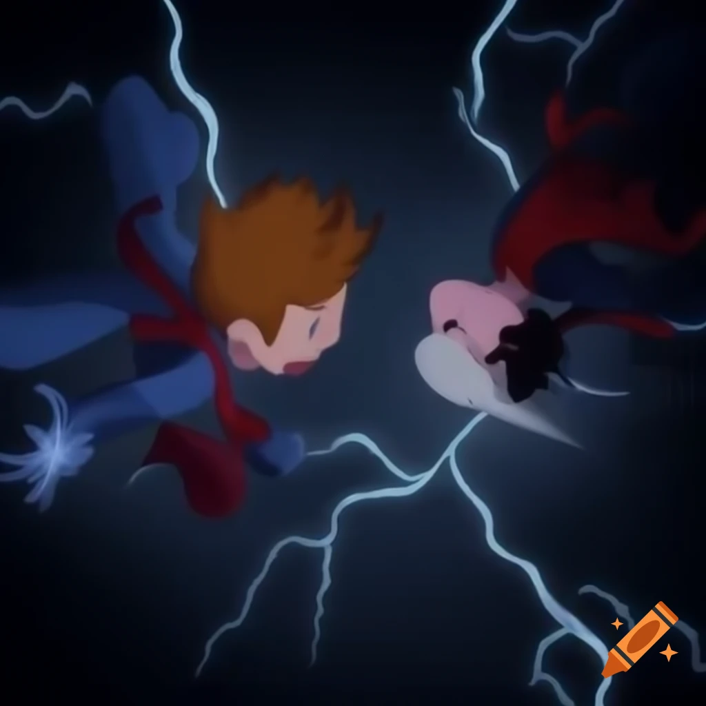 Two wizards engaged in battle using lightning spells in high-definition ...