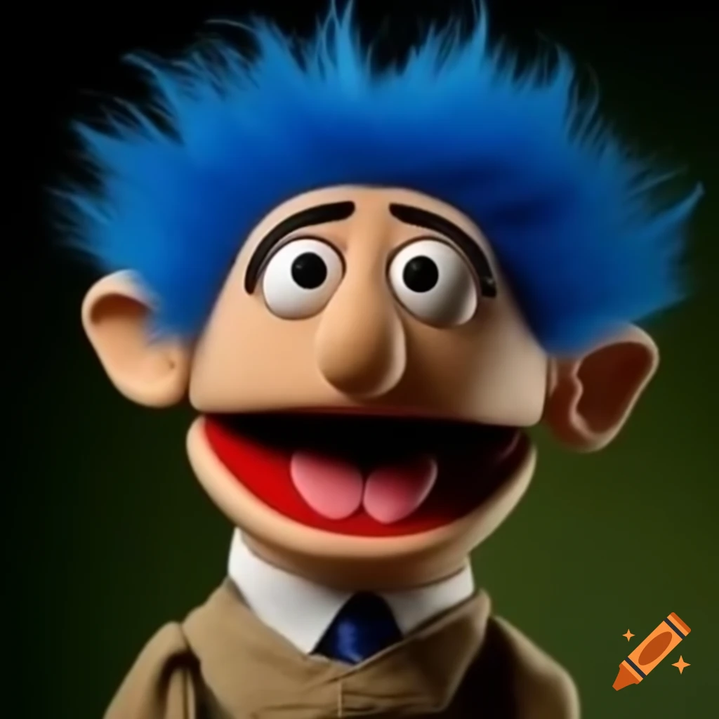 Blue-haired male puppet design on Craiyon