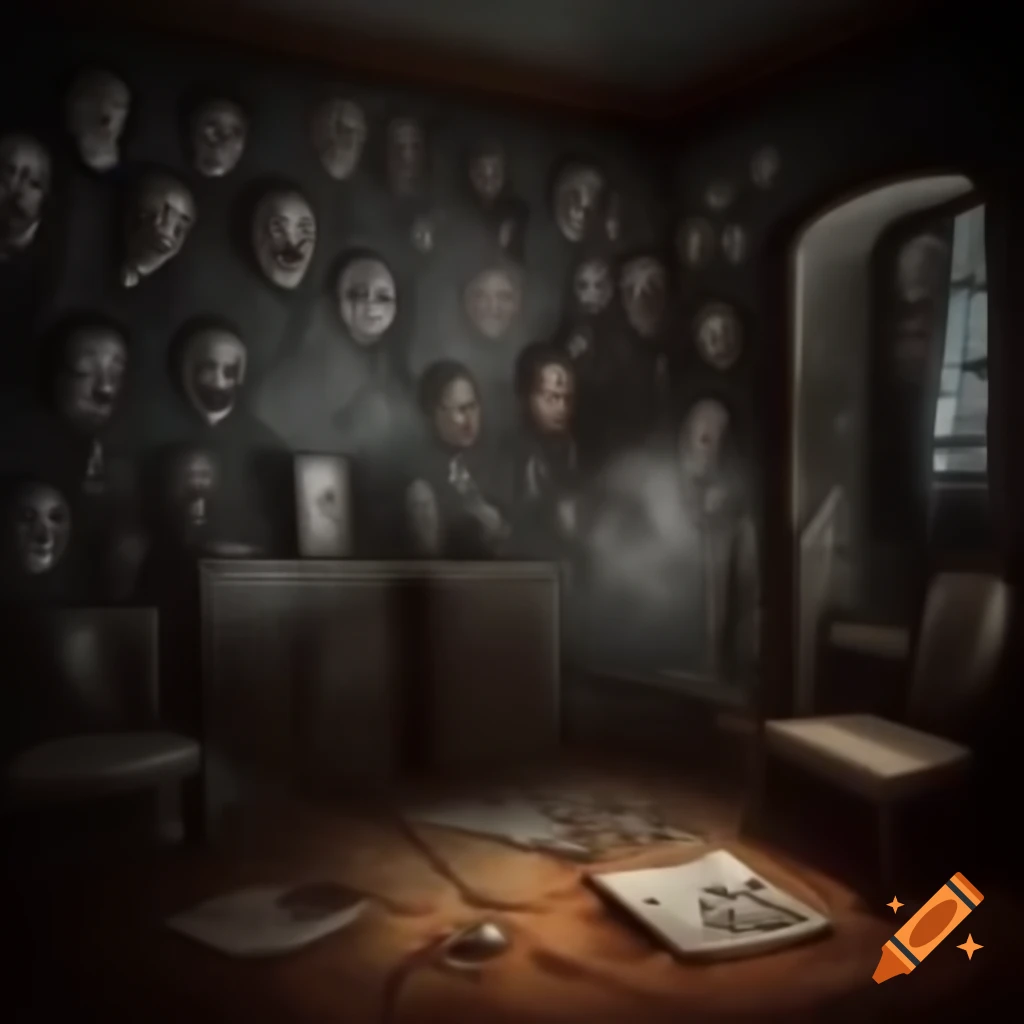 Frightening room with demonic drawings on walls on Craiyon