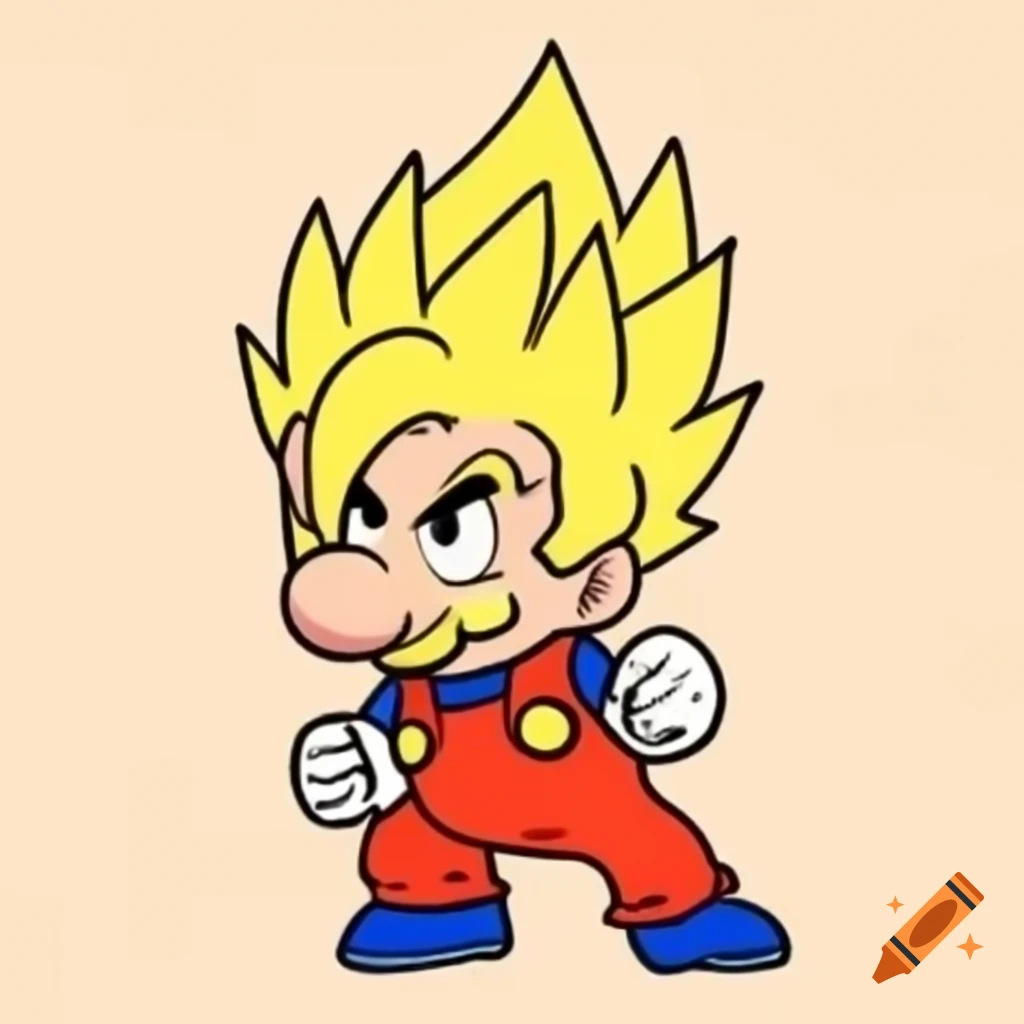 Super Saiyan Mario character design on Craiyon