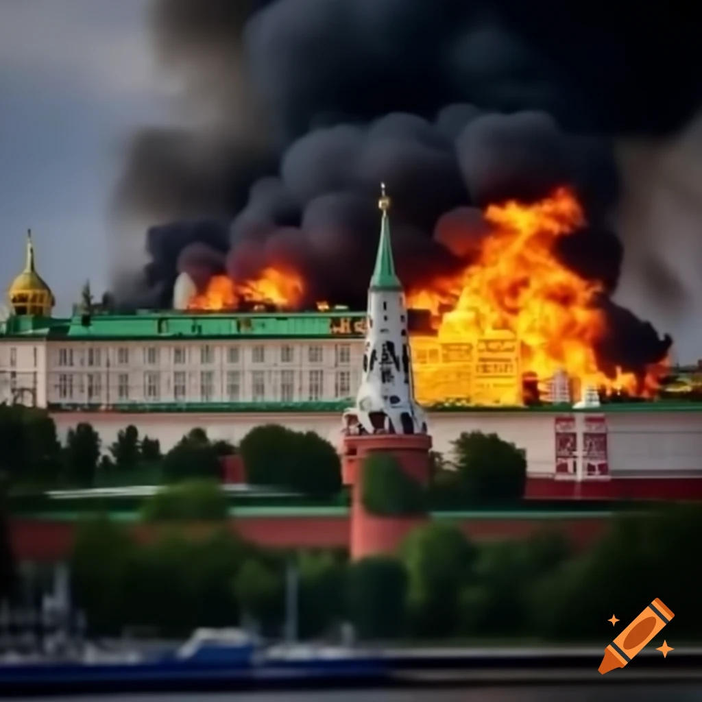 Moscow kremlin on fire and collapsing on Craiyon