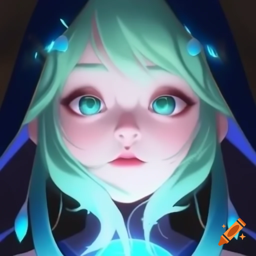 Elegant girl with blue-green hair as a high grade sorcerer in anime ...