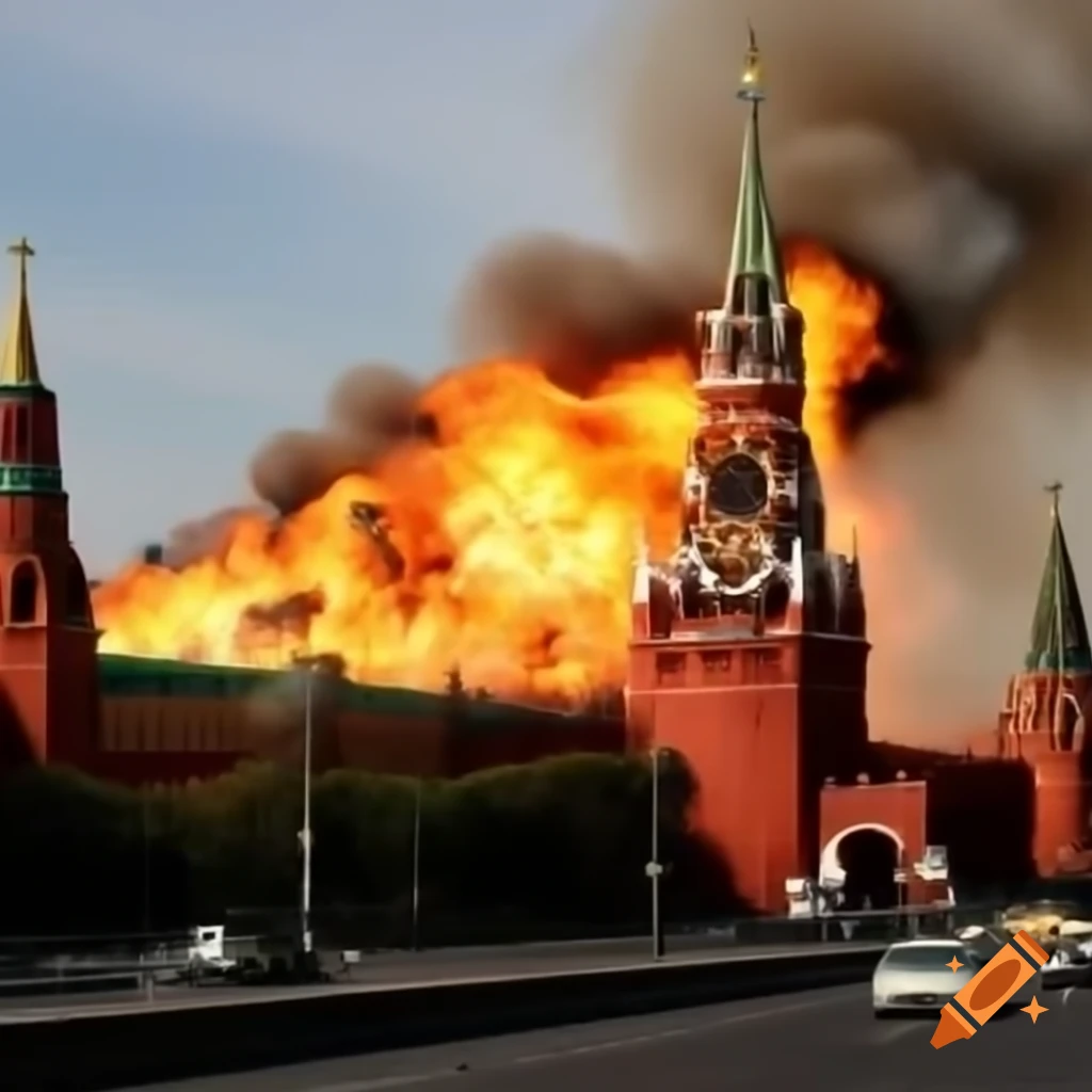 Moscow Kremlin on fire and collapsing on Craiyon