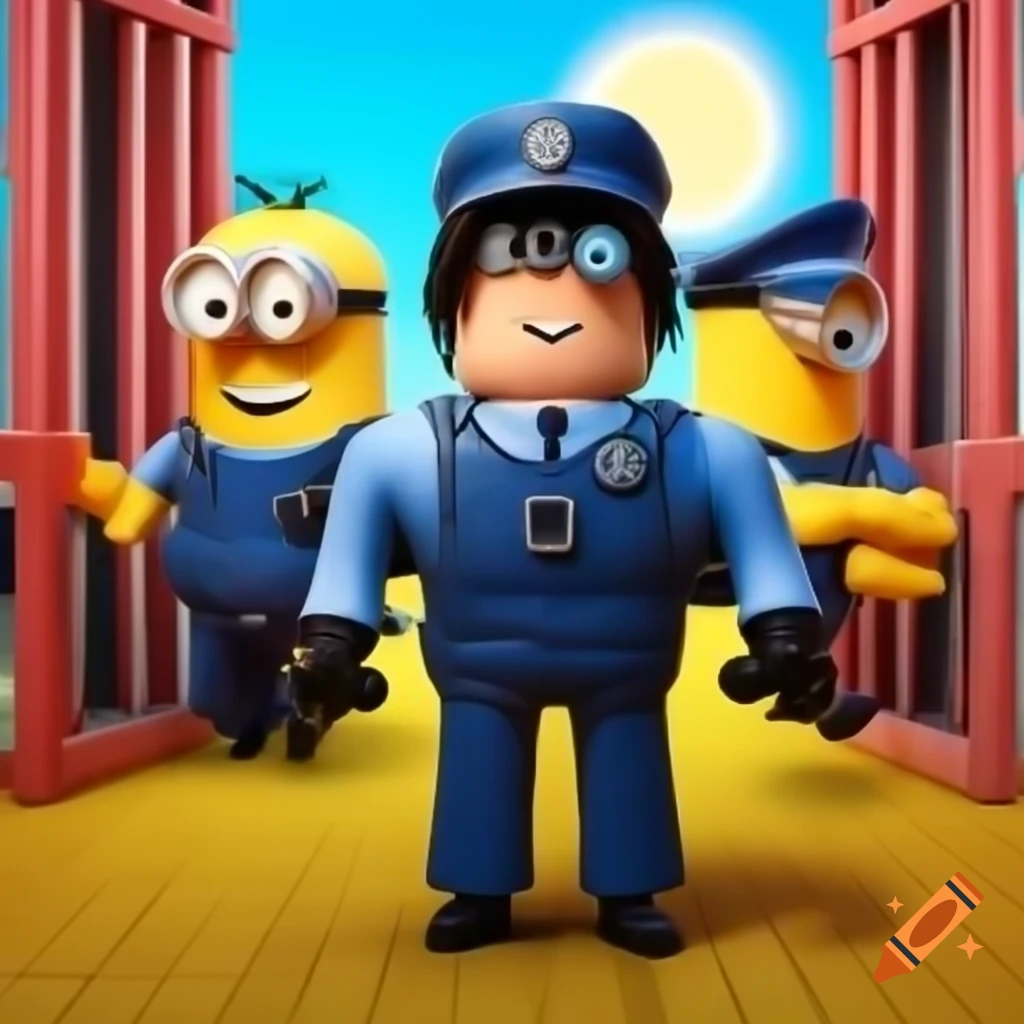 Roblox character escaping from prison guarded by evil Minion police on ...