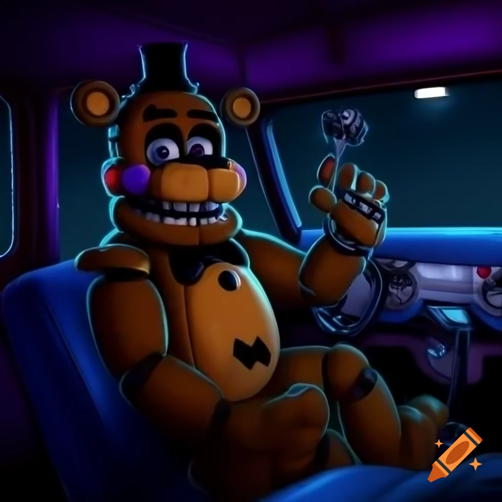 CCTV footage of Freddy Fazbear breaking into campsite on Craiyon