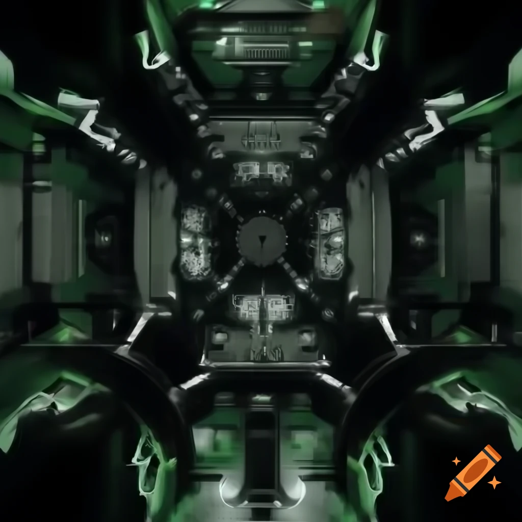 Futuristic architectural drawing in black and white with intricate ...