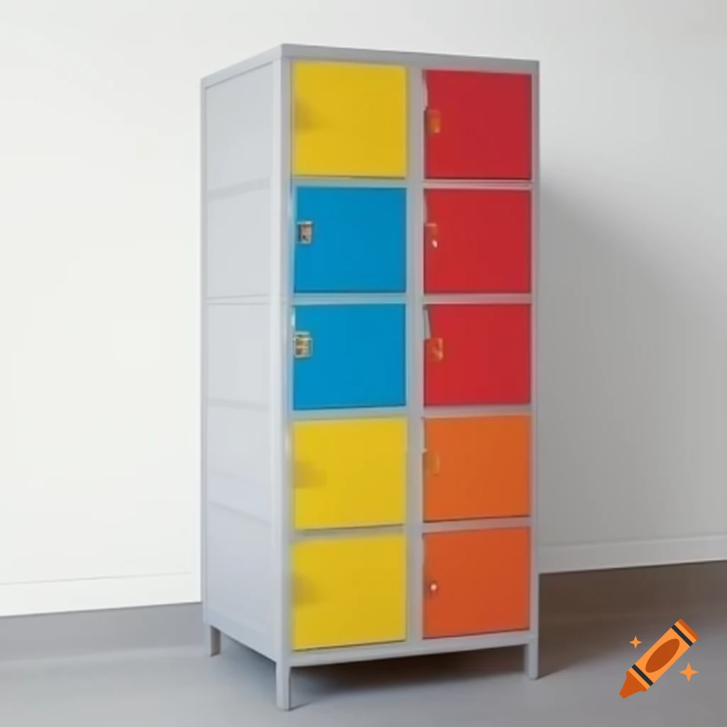 Colorful metallic lockers stacked in changing room for safekeeping on ...