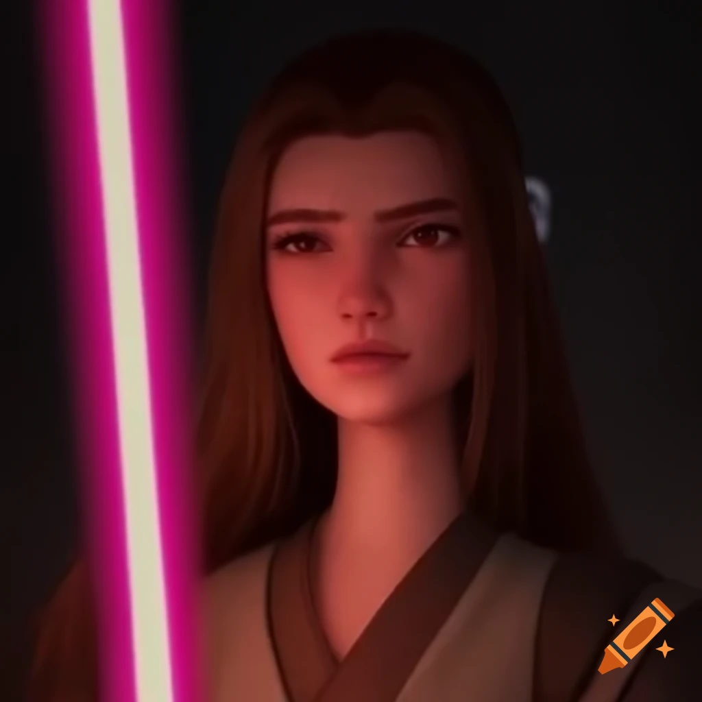 Umbaran female Sith with double-bladed lightsaber and long hair on Craiyon
