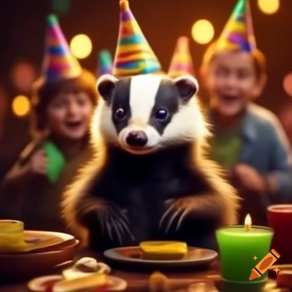 Badger celebrating birthday party with decorations on Craiyon