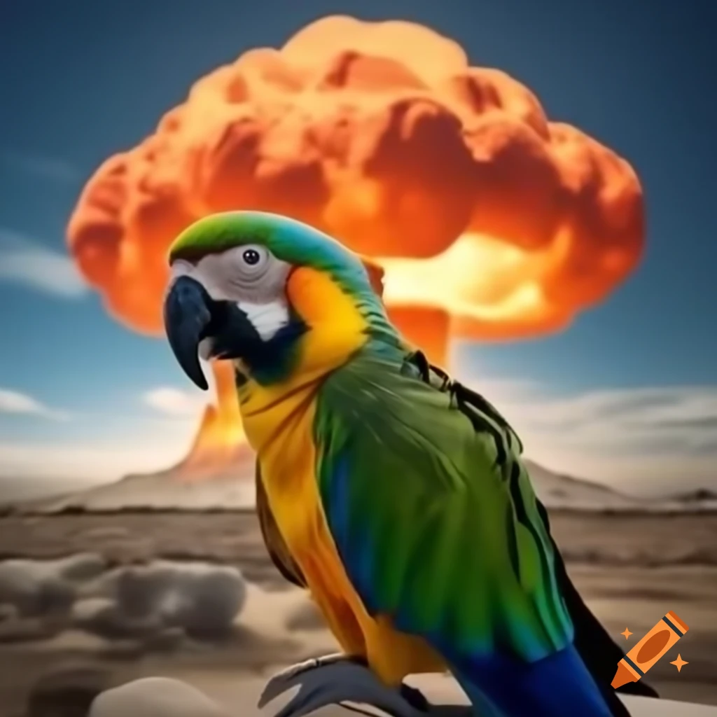 Cartoon style king parrot in watercolor shades of green, red, and ...