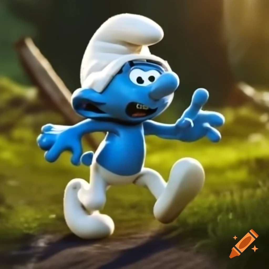 Sad Smurf in a dark, magical forest at night on Craiyon