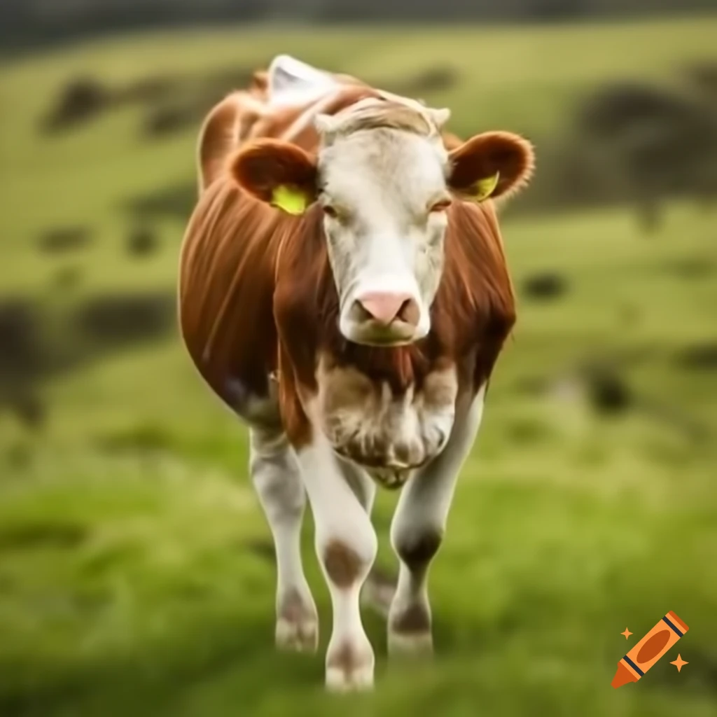 Whimsical creature featuring goat-like eyes and cow-like body, charming ...