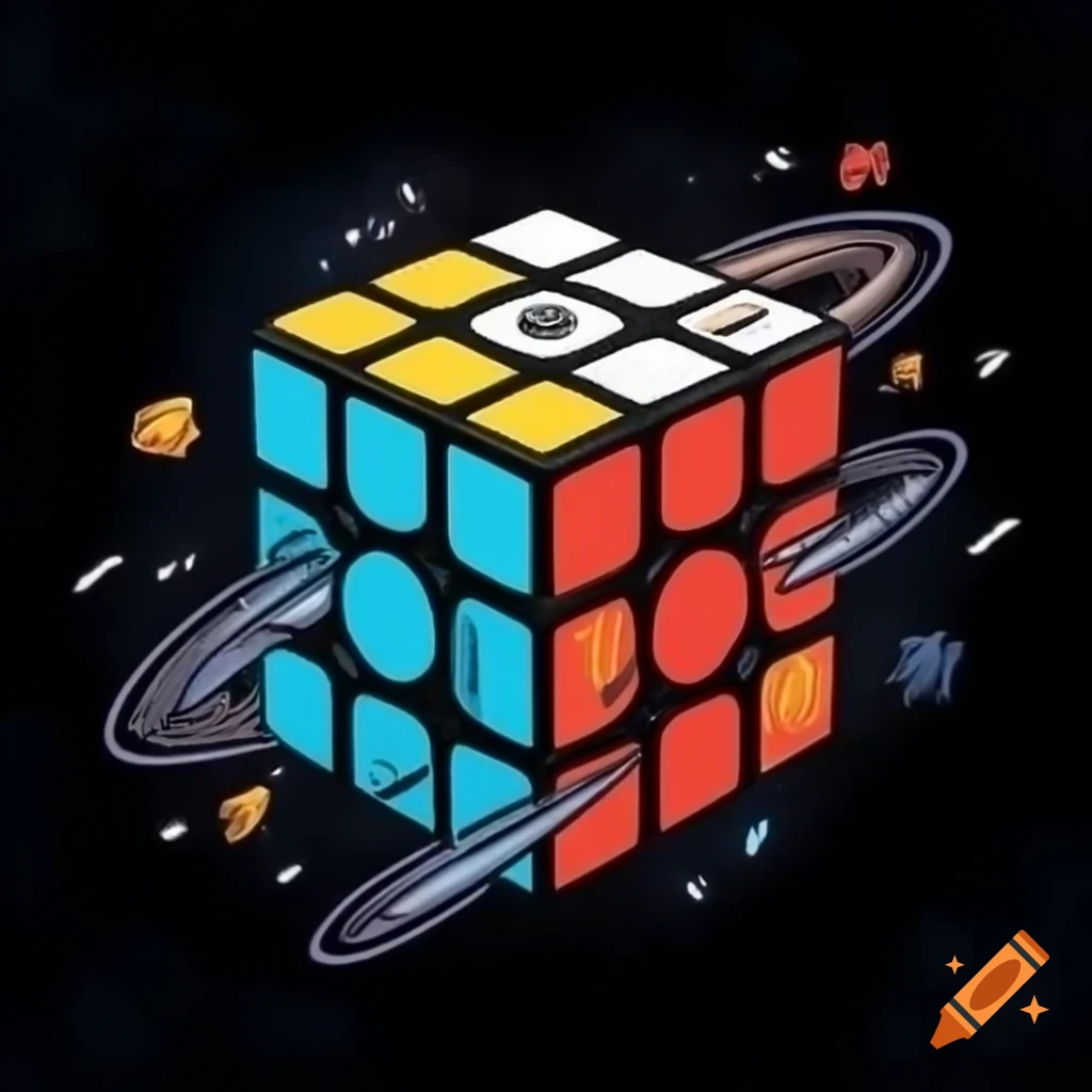 Minimalist Rubik's cube logo in cosmic black and white design on Craiyon