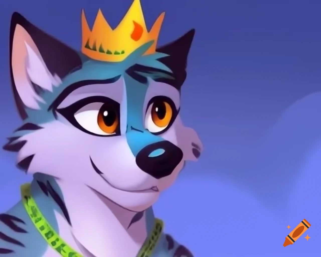 Friendly male furry wolf with pastel stripes, wearing a crown and dog ...
