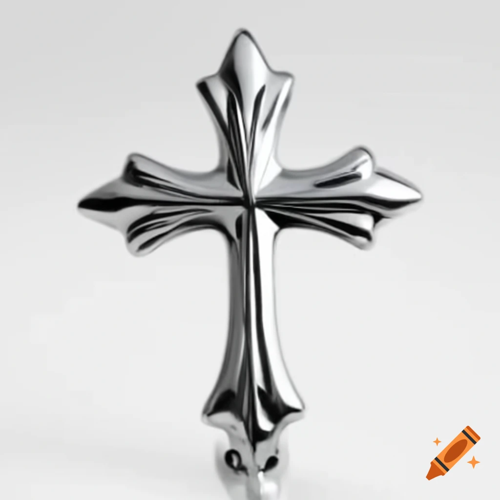 Shiny chrome decorative cross ornament with sharp ends on Craiyon