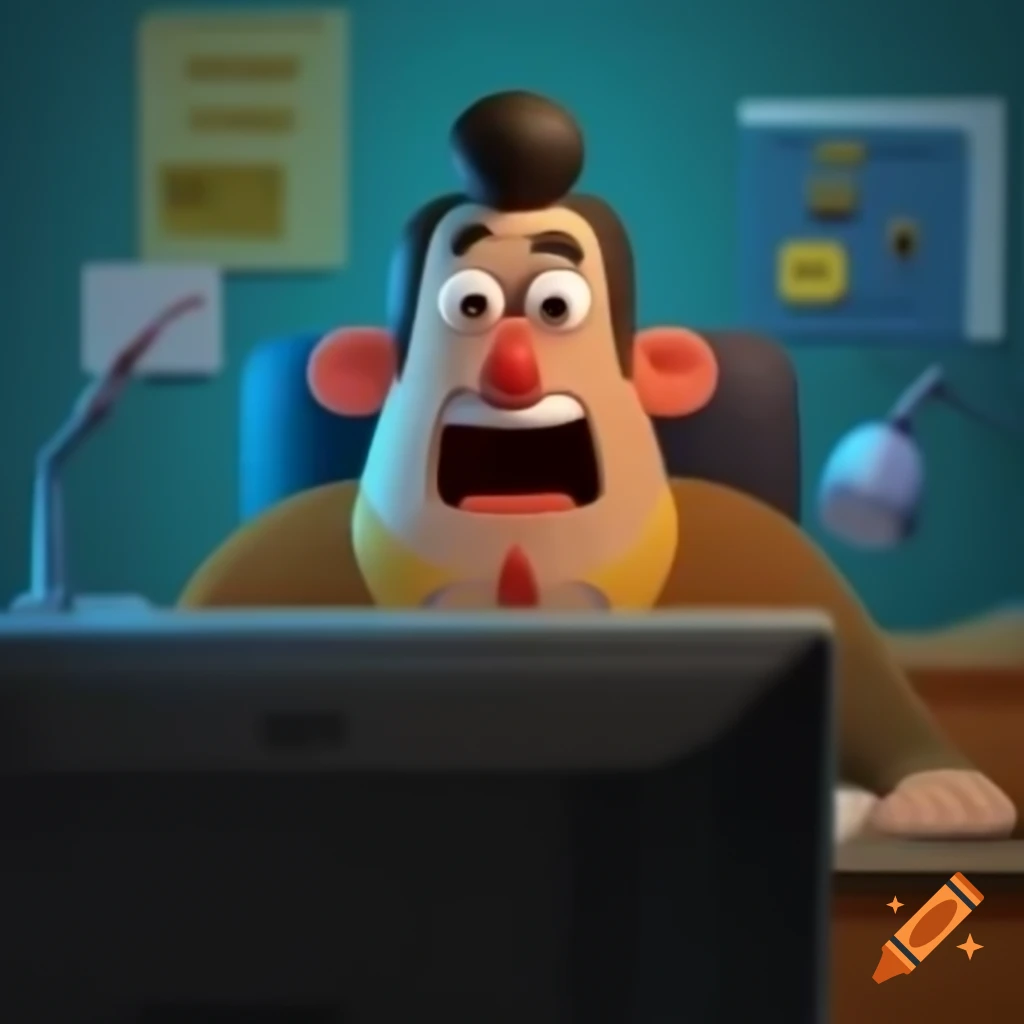Cartoon man in office outfit with wacky smile and funny eyes on Craiyon