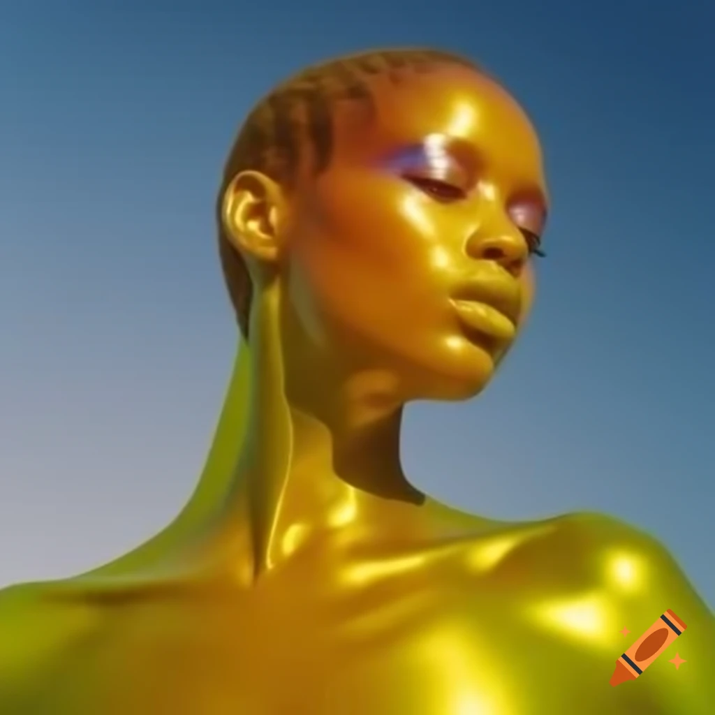 Iridescent yellow glass statue in pop surreal 2000's photography on Craiyon
