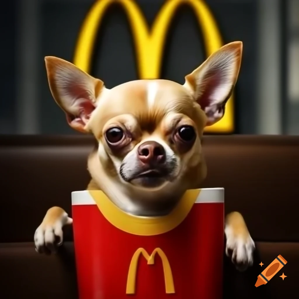 Angry chihuahua at McDonald's fast food restaurant on Craiyon