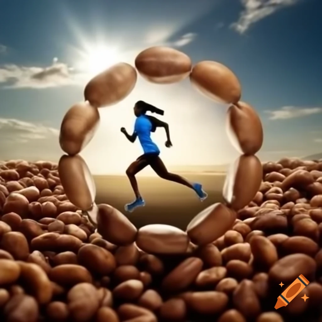 Logo for running club featuring woman running on large nuts under blue ...