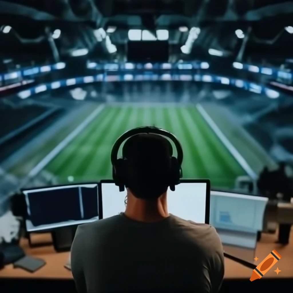 Man engaging with sports podcast setup on Craiyon